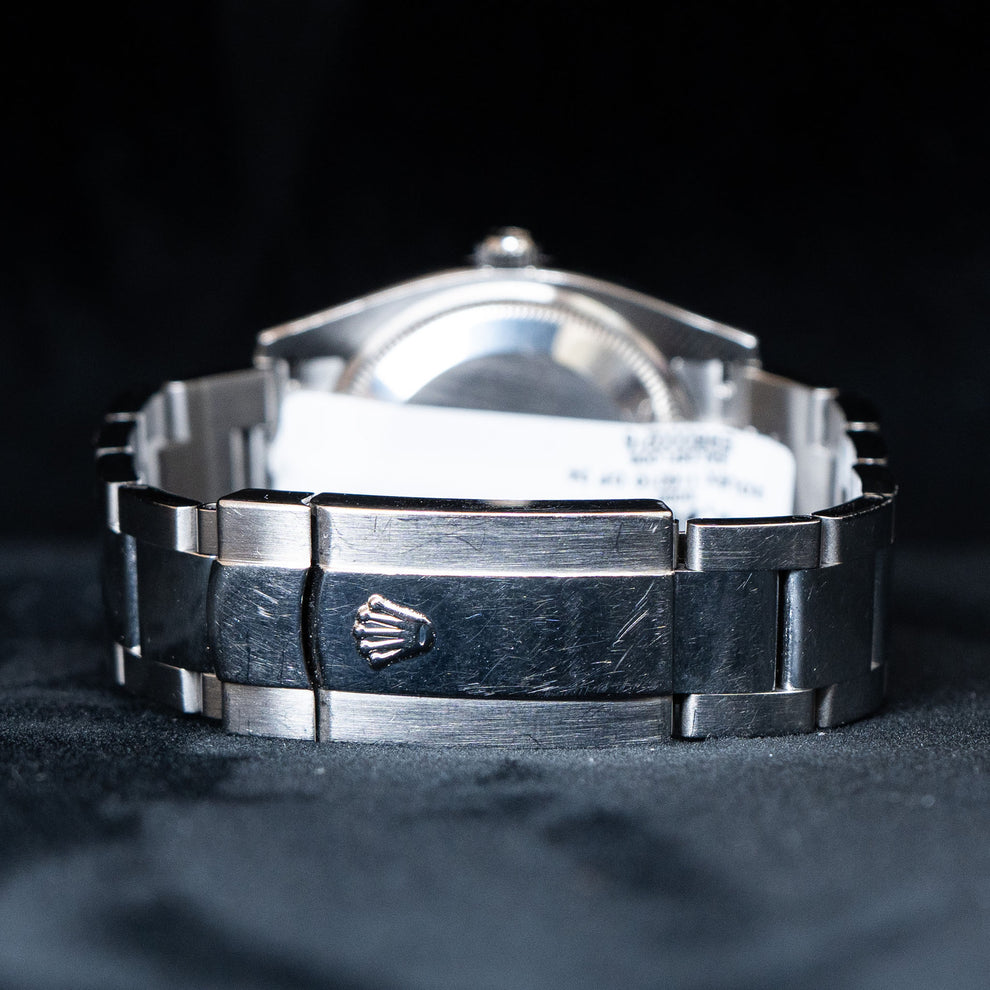 Rolex 115210 Oyster Perpetual 34mm Blue Dial Steel Watch – Boca Raton ...